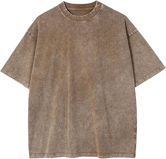 Vamtac Men's Cotton T-Shirts Oversized Half Short Sleeves Casual Loose Solid Streetwear Tee Tops Sand Small