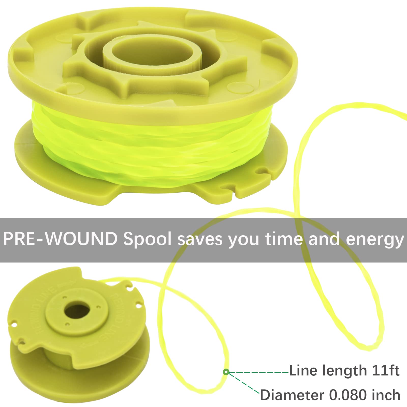 AC80RL3 String Trimmer Replacement Spool Compatible with Ryobi One PLUS+ 18v 24v 40v Weed Wacker String .080 Inch Twisted Line Weed Eater Auto-Feed Replacement Spool (8 Spools + 2 Caps)