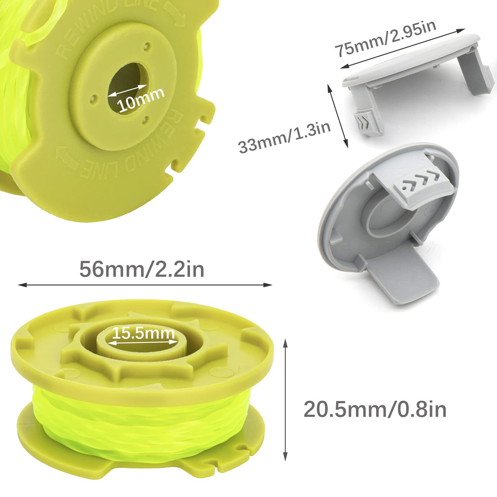 AC80RL3 String Trimmer Replacement Spool Compatible with Ryobi One PLUS+ 18v 24v 40v Weed Wacker String .080 Inch Twisted Line Weed Eater Auto-Feed Replacement Spool (8 Spools + 2 Caps)