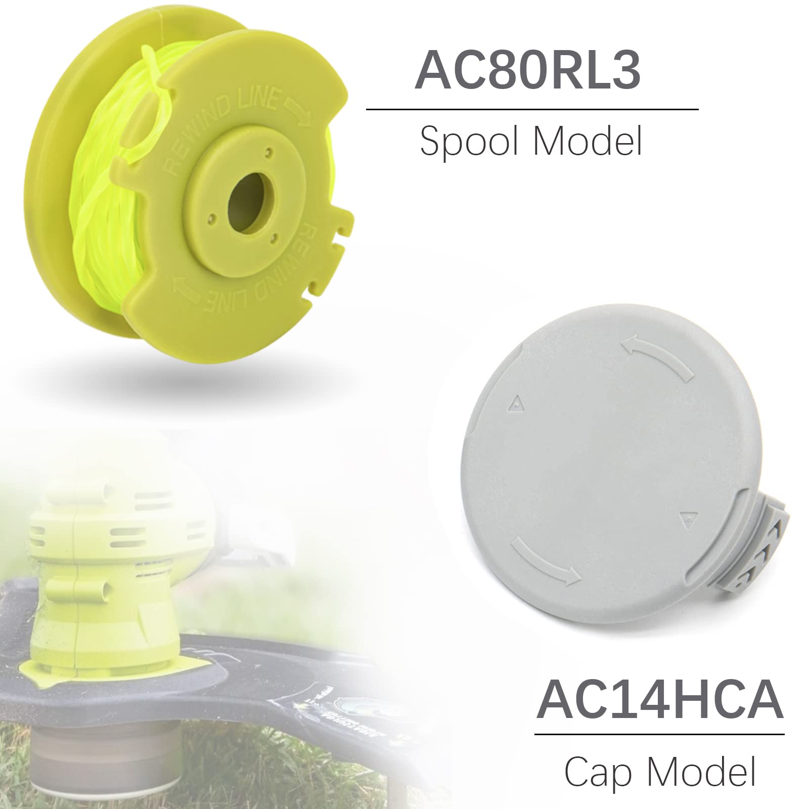 AC80RL3 String Trimmer Replacement Spool Compatible with Ryobi One PLUS+ 18v 24v 40v Weed Wacker String .080 Inch Twisted Line Weed Eater Auto-Feed Replacement Spool (8 Spools + 2 Caps)