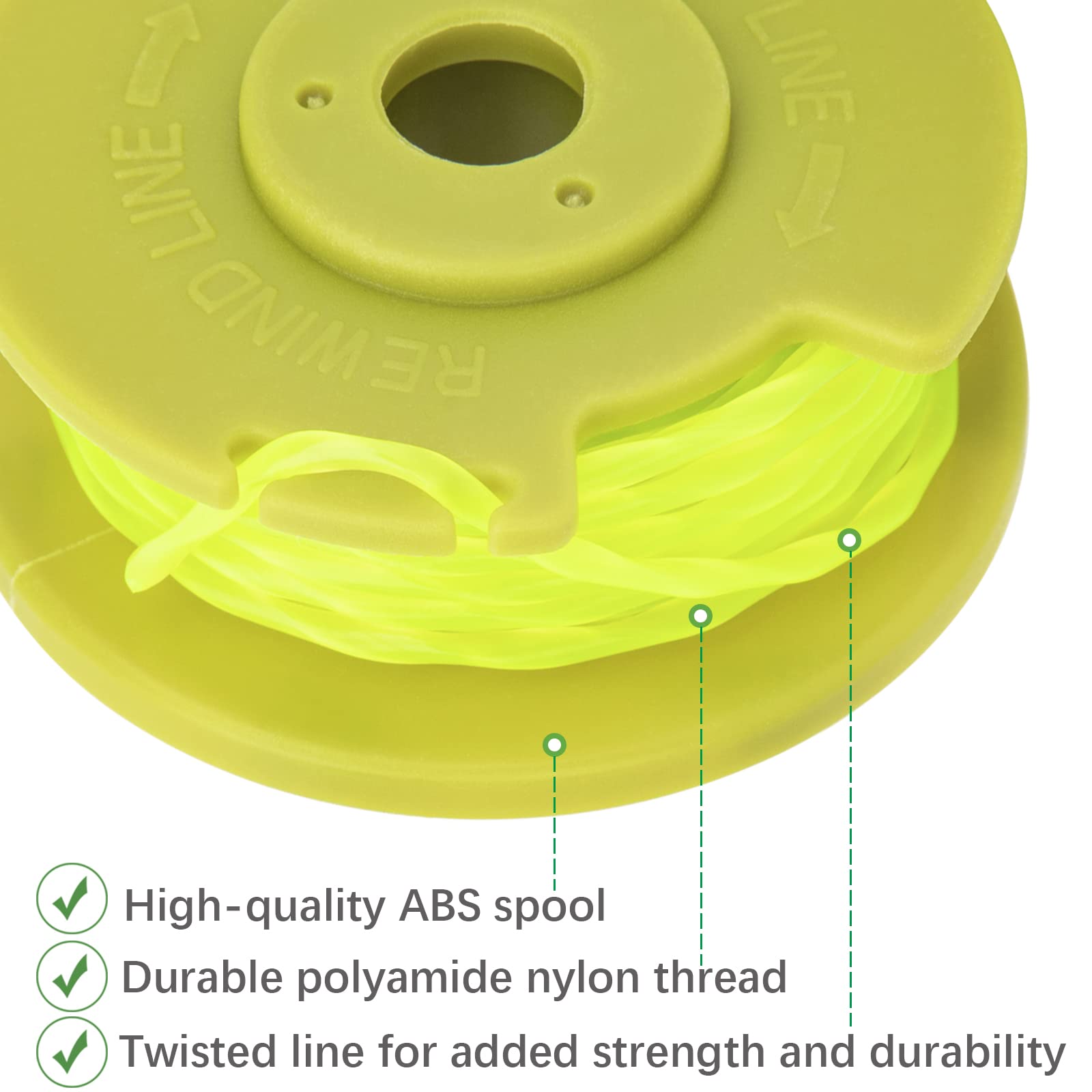 AC80RL3 String Trimmer Replacement Spool Compatible with Ryobi One PLUS+ 18v 24v 40v Weed Wacker String .080 Inch Twisted Line Weed Eater Auto-Feed Replacement Spool (8 Spools + 2 Caps)