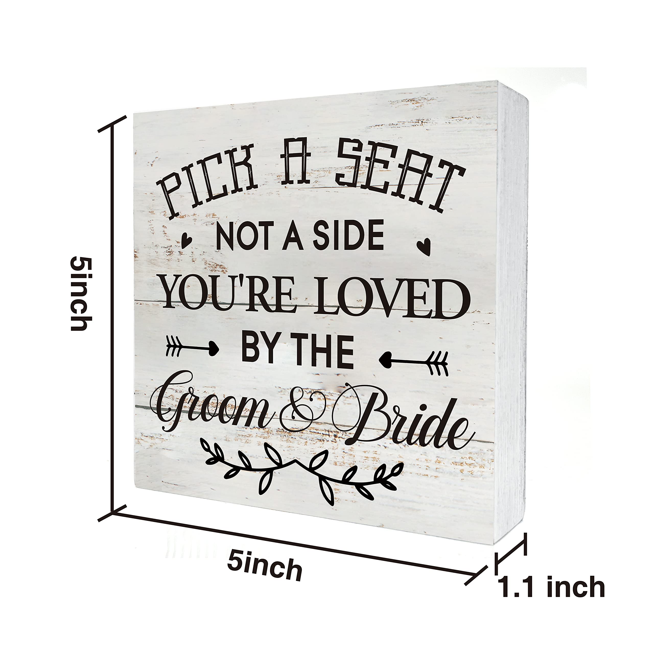 Wedding Ceremony Wooden Box Sign Desk Decor Rustic Pick a Seat Not a Side Wood Block Plaque Box Sign for Home Wedding Reception Table Decoration (5 X 5 Inch)