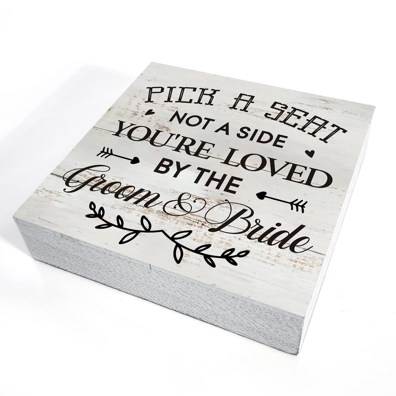 Wedding Ceremony Wooden Box Sign Desk Decor Rustic Pick a Seat Not a Side Wood Block Plaque Box Sign for Home Wedding Reception Table Decoration (5 X 5 Inch)