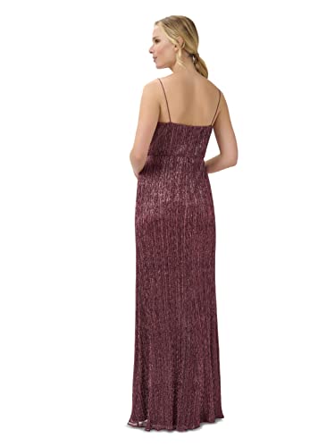 Adrianna Papell Women's Metallic Crinkle Gown, Burgundy, 4