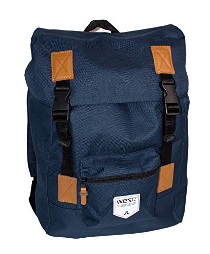 Extra Large WESC Laptop Bucket Backpack for School, Travel, or Emergency, Canvas Rucksack Bag (Navy)