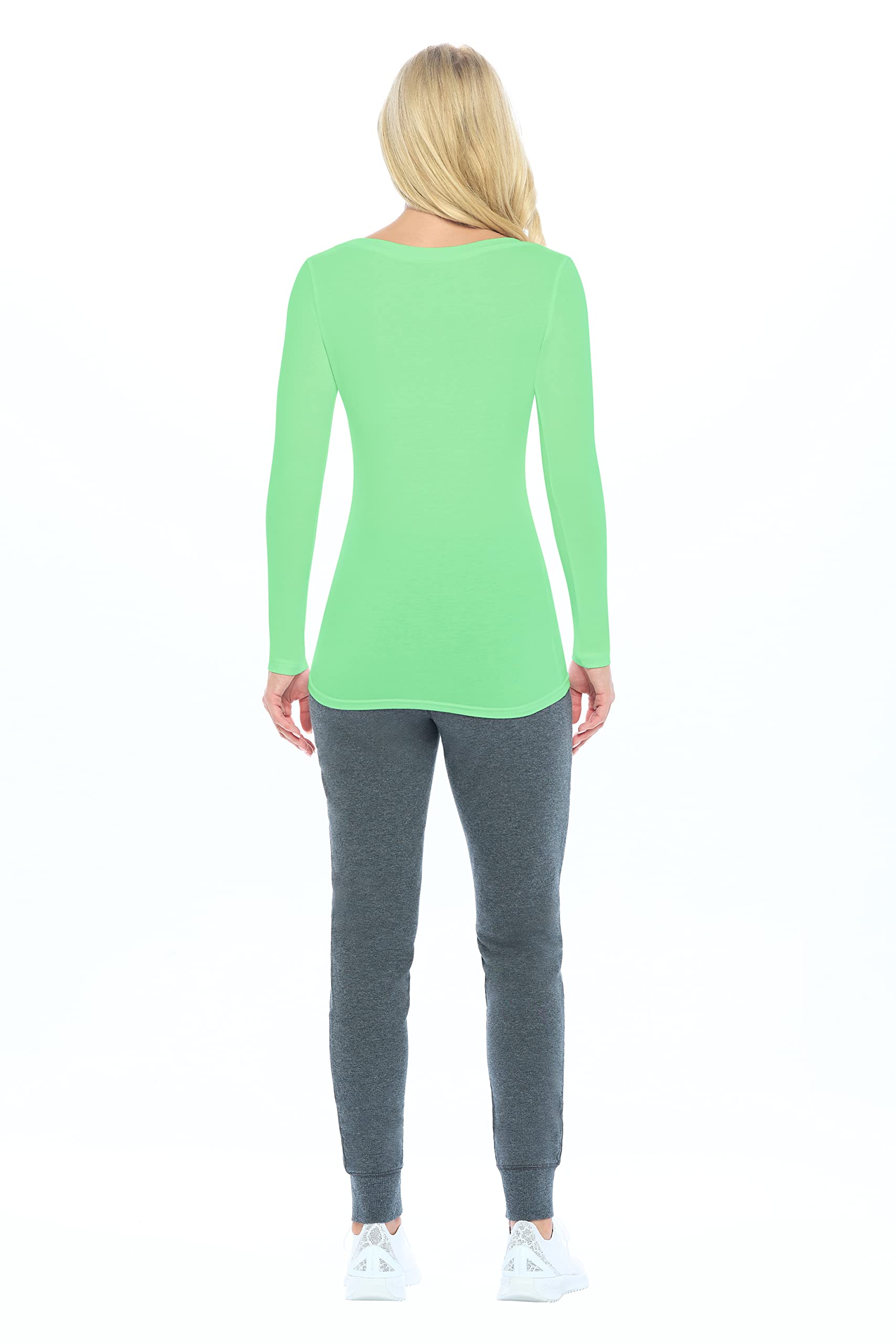 Natural Uniforms Women's Long Sleeve Extra Wide Scoop-Neck T-Shirt Under Scrub (Light Green, Medium)