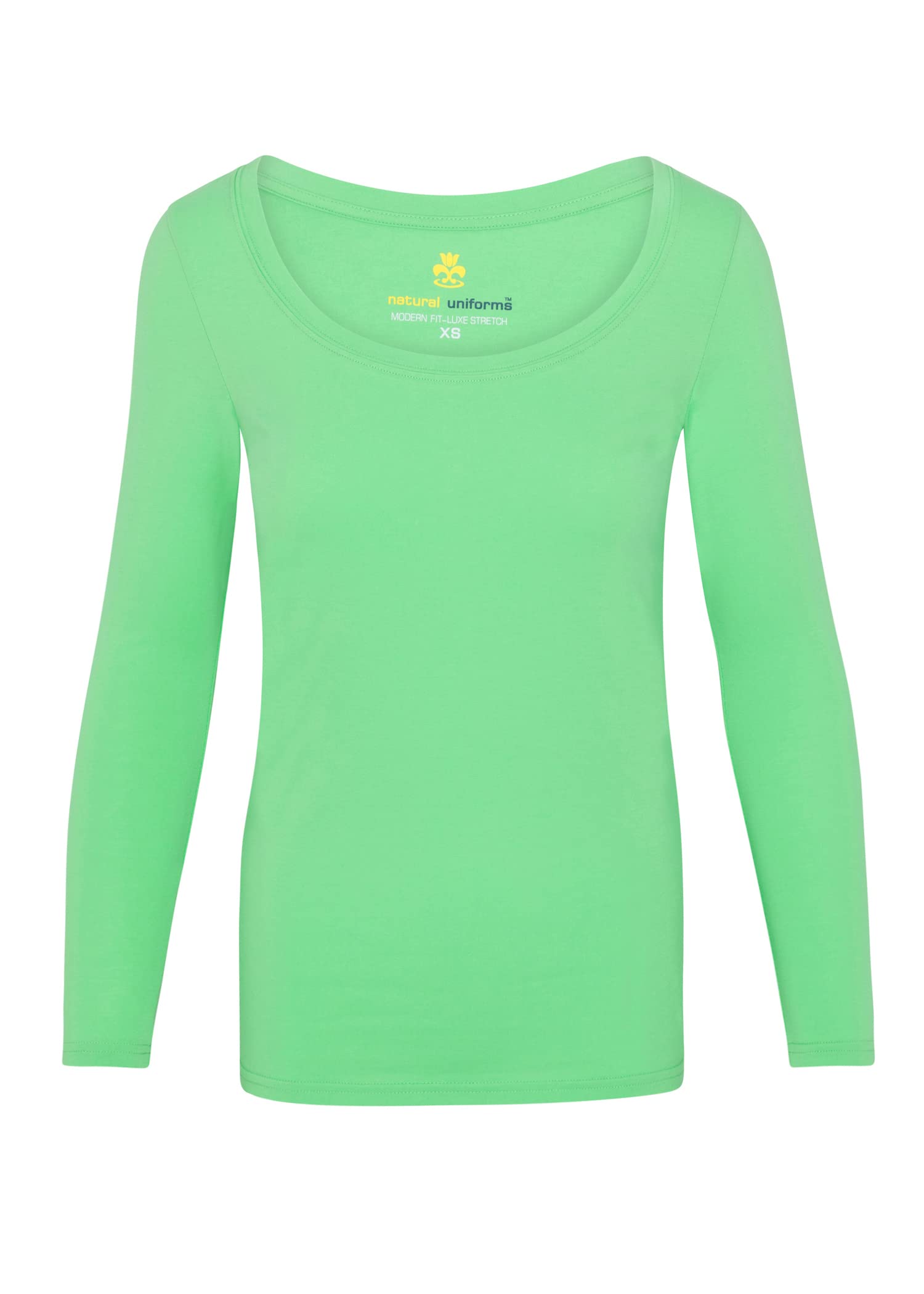 Natural Uniforms Women's Long Sleeve Extra Wide Scoop-Neck T-Shirt Under Scrub (Light Green, Medium)