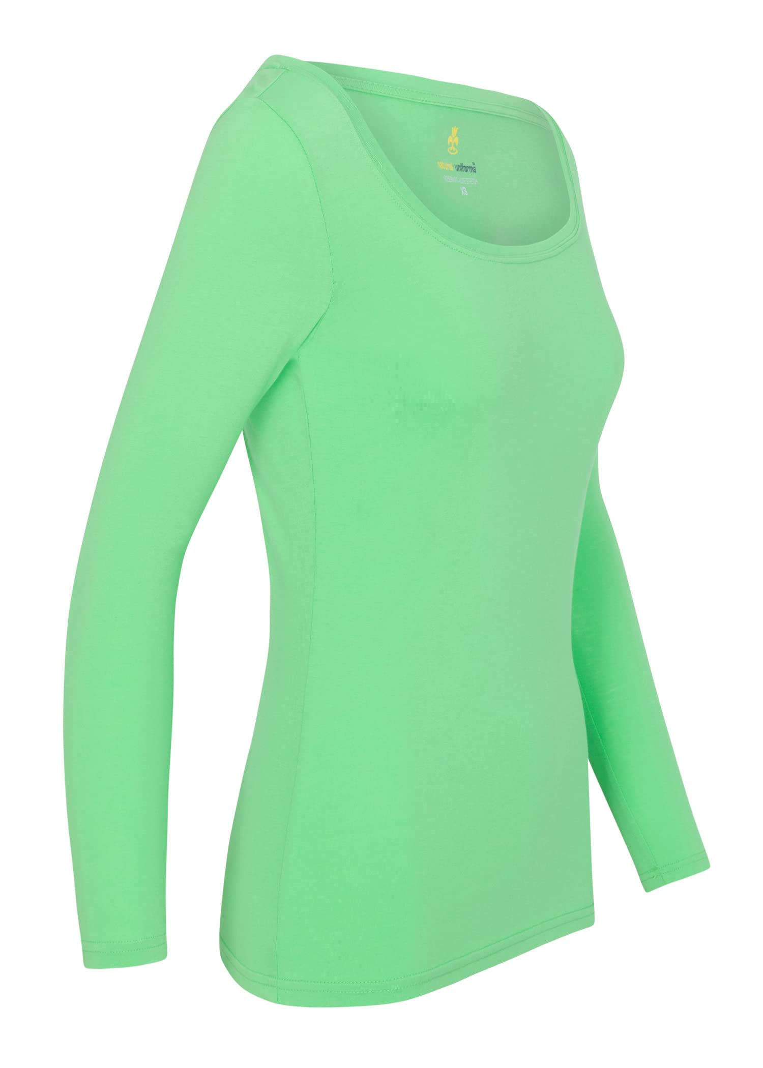Natural Uniforms Women's Long Sleeve Extra Wide Scoop-Neck T-Shirt Under Scrub (Light Green, Medium)