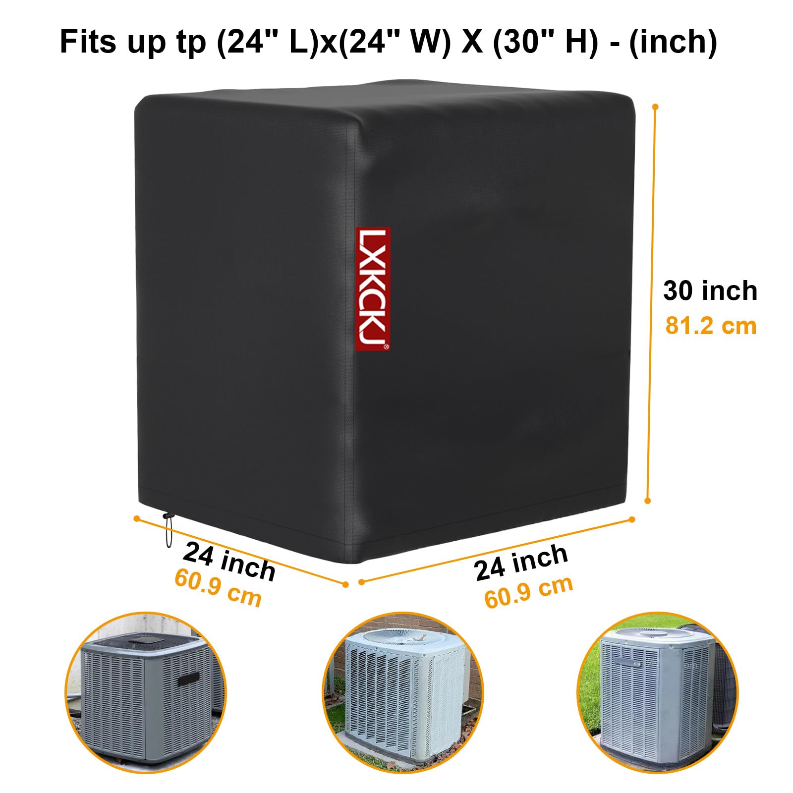 LXKCKJ Air Conditioner Cover for Outside Units - 420D Waterproof Air Conditioner Protection Covers for Window Unit - Winter AC Covers Fits AC Condensing HVAC Unit (Black-24''LX24''WX30''H)