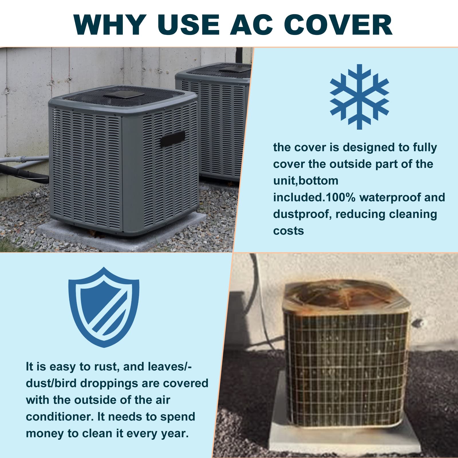 LXKCKJ Air Conditioner Cover for Outside Units - 420D Waterproof Air Conditioner Protection Covers for Window Unit - Winter AC Covers Fits AC Condensing HVAC Unit (Black-24''LX24''WX30''H)