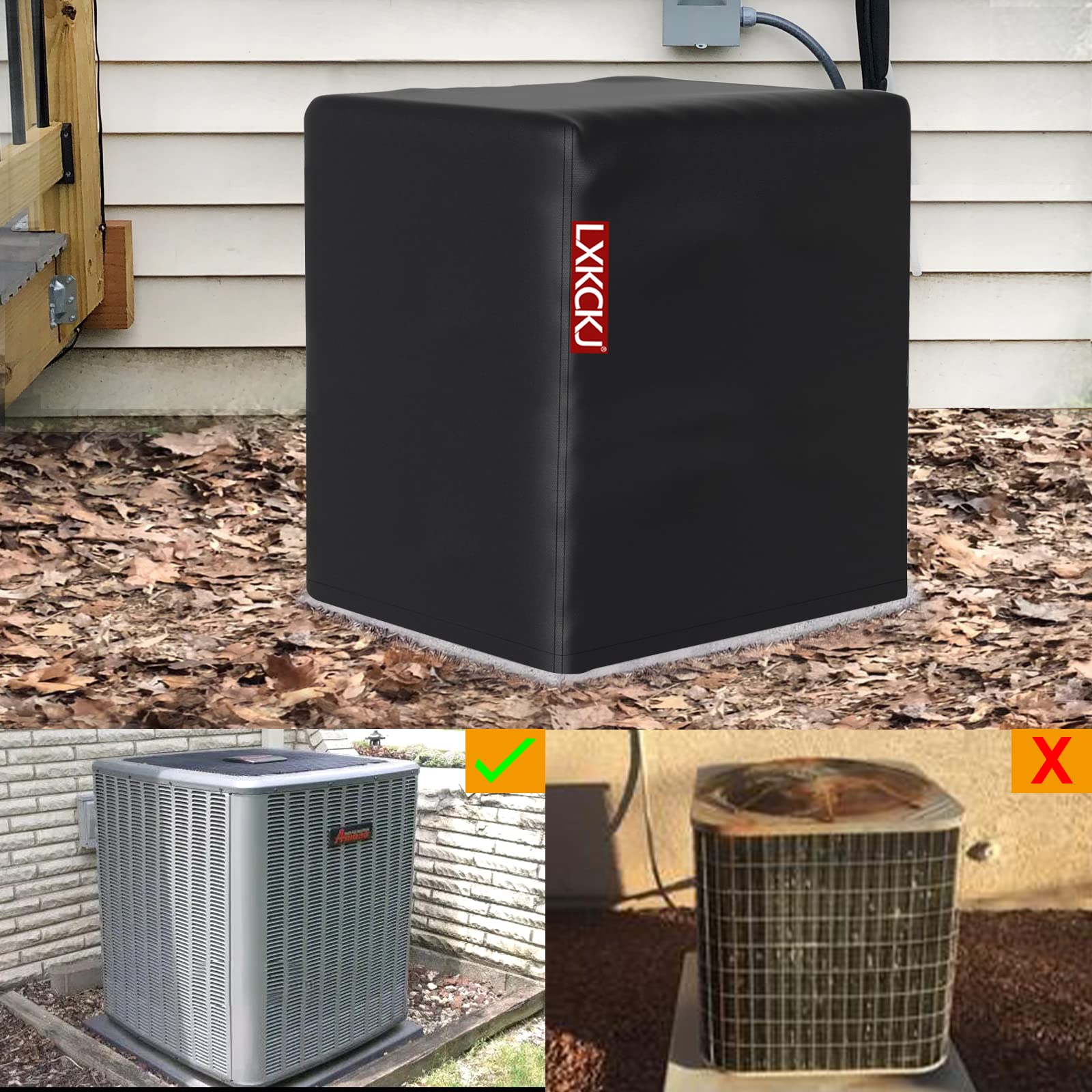 LXKCKJ Air Conditioner Cover for Outside Units - 420D Waterproof Air Conditioner Protection Covers for Window Unit - Winter AC Covers Fits AC Condensing HVAC Unit (Black-24''LX24''WX30''H)