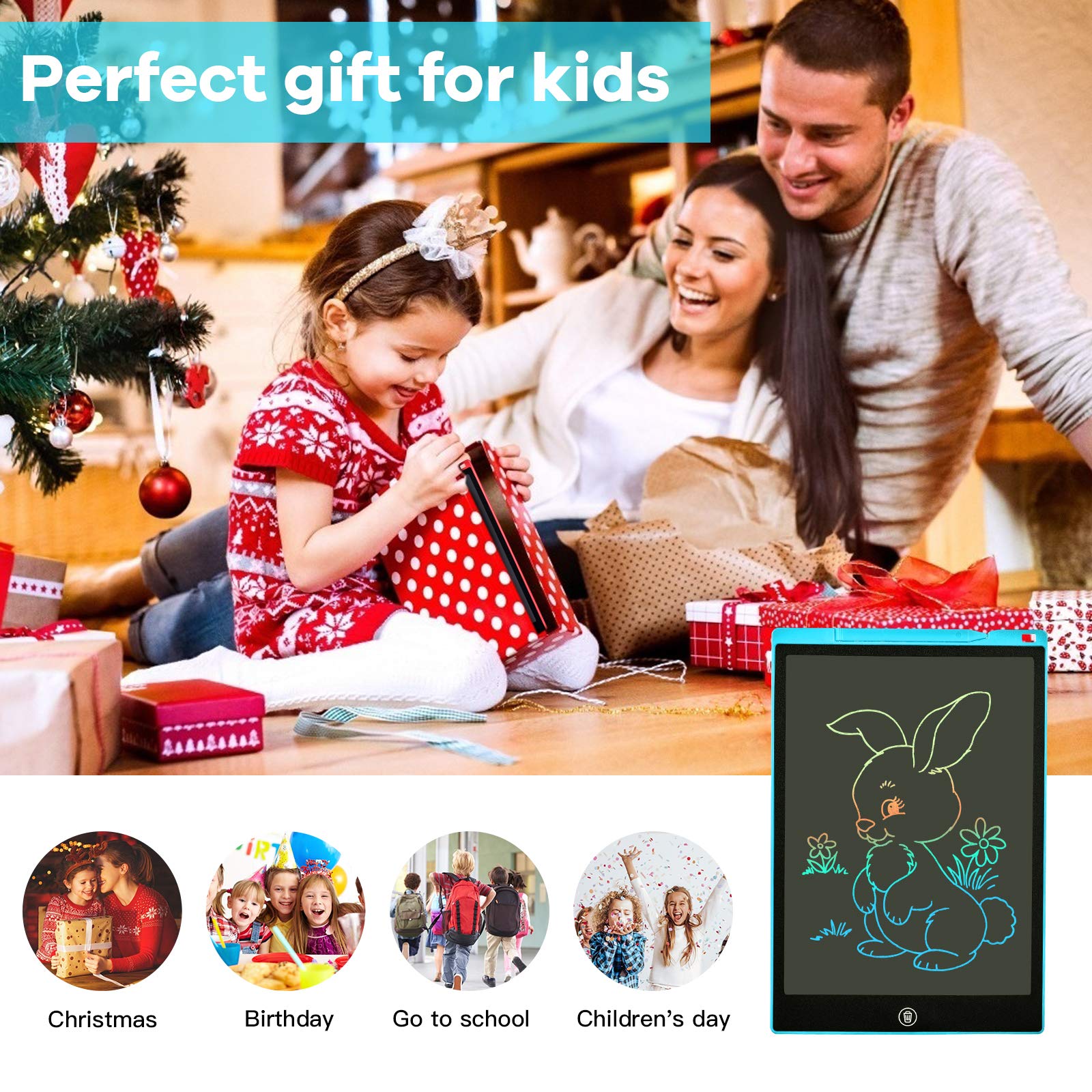 LCD Writing Tablet Doodle Board, 12inch Colorful Drawing Tablet Writing Pad for Kids, Electronic Erasable Learning Educational Girls Gifts Toys for 3 4 5 6 7 Year Old Girls Boys
