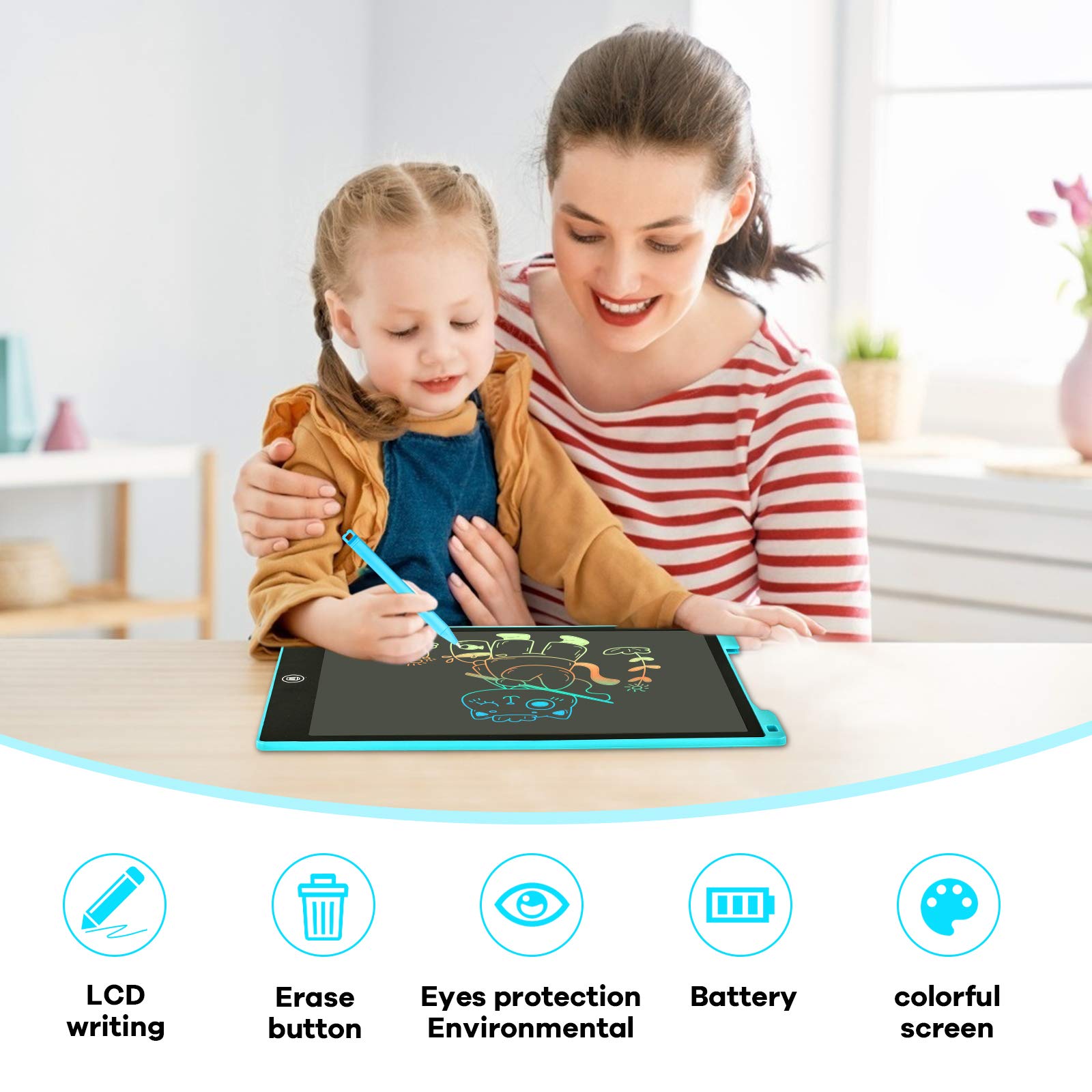 LCD Writing Tablet Doodle Board, 12inch Colorful Drawing Tablet Writing Pad for Kids, Electronic Erasable Learning Educational Girls Gifts Toys for 3 4 5 6 7 Year Old Girls Boys