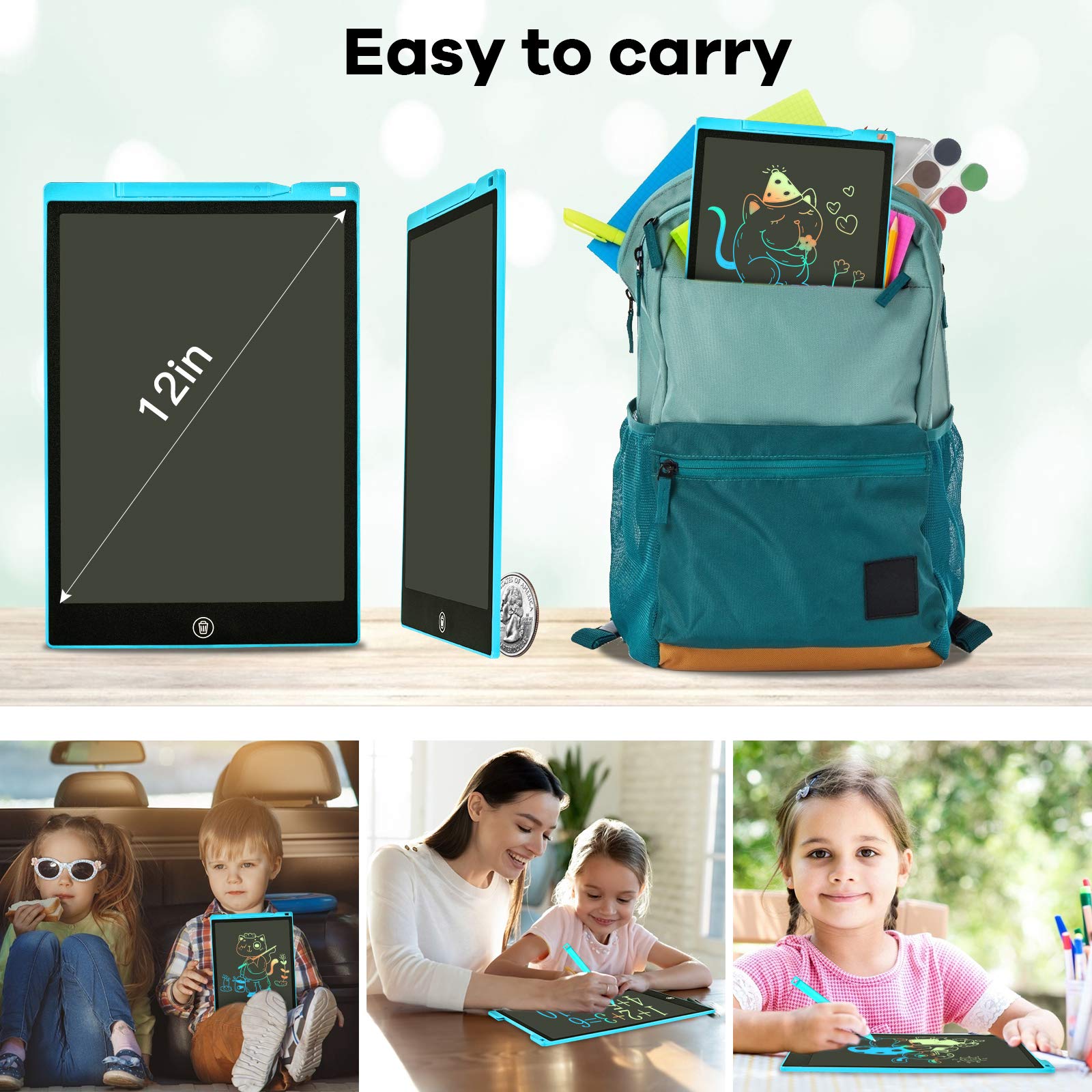 LCD Writing Tablet Doodle Board, 12inch Colorful Drawing Tablet Writing Pad for Kids, Electronic Erasable Learning Educational Girls Gifts Toys for 3 4 5 6 7 Year Old Girls Boys