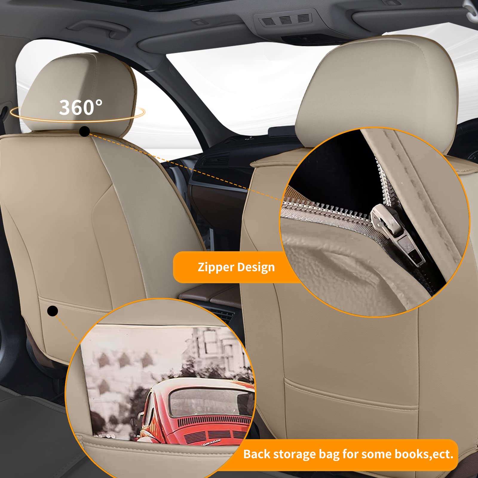 RAWAKORW Car Seat Covers Fit for Toyota Tacoma 2016-2023 Front Set Leather Seat Covers Set with Lumbar Support Premium Automotive Cushion Protector(2 Seat, Beige)