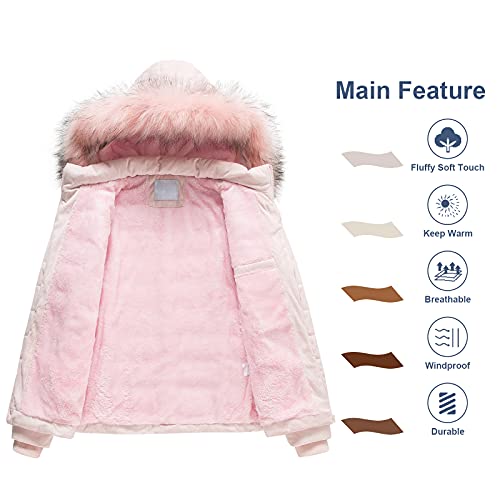 Chrisuno Women's Heavyweight Long-Sleeve Plus Size Puffer Coat Windbreaker Clothes With Removable Hood Pink 3XL