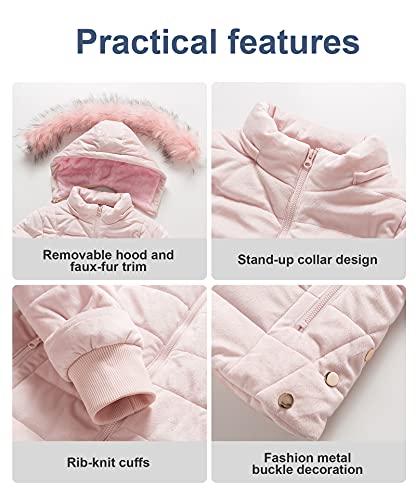Chrisuno Women's Heavyweight Long-Sleeve Plus Size Puffer Coat Windbreaker Clothes With Removable Hood Pink 3XL