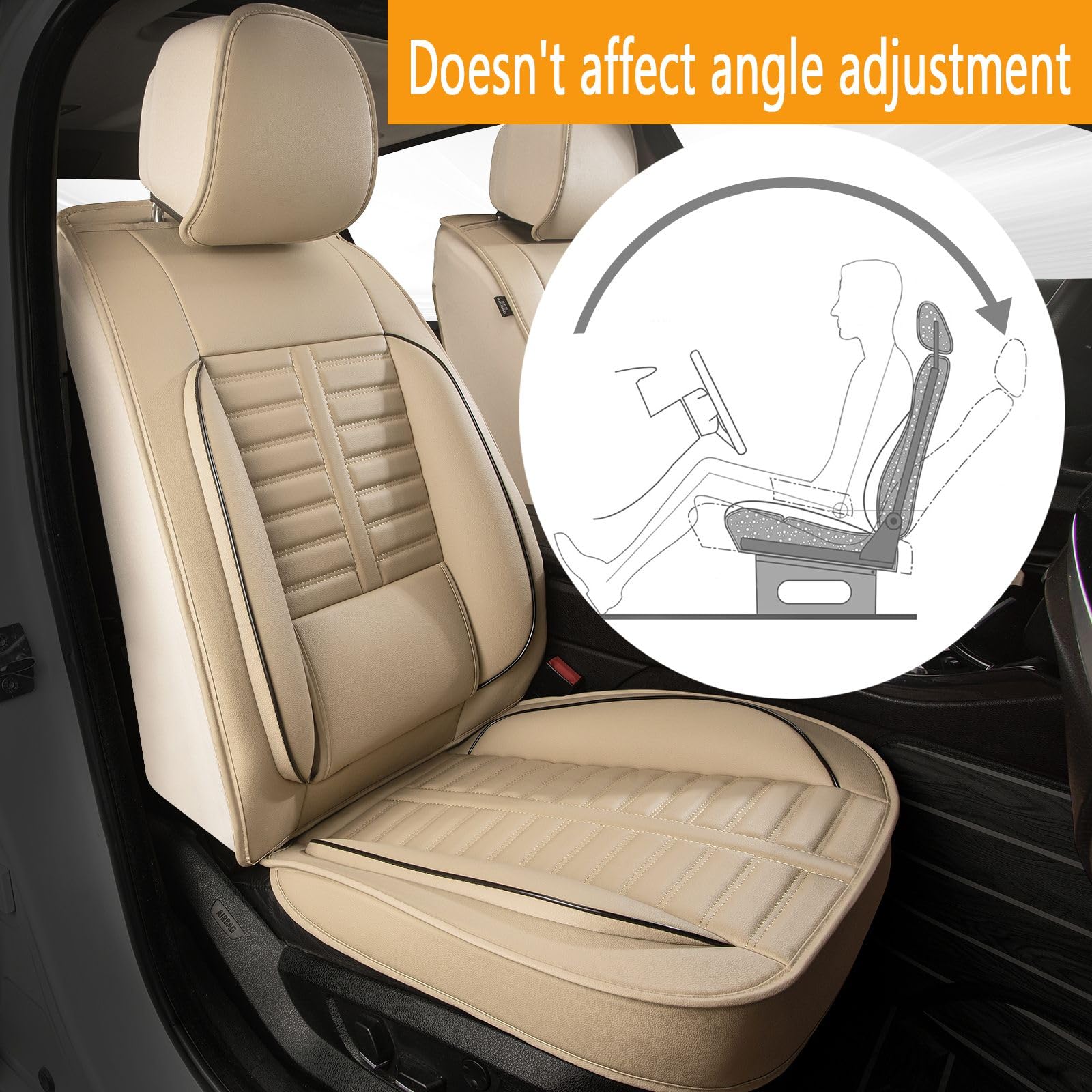 RAWAKORW Car Seat Covers Fit for Toyota Tacoma 2016-2023 Front Set Leather Seat Covers Set with Lumbar Support Premium Automotive Cushion Protector(2 Seat, Beige)
