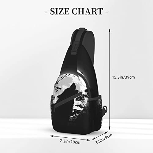 FBCAL Howling Wolf Sling Backpack Unisex Chest Bags Crossbody Travel Hiking Daypack Shoulder Bag For Women Men Teens