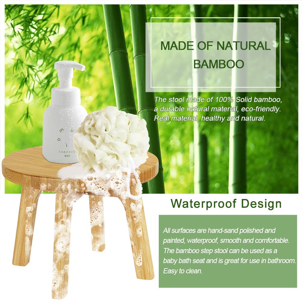 Bamboo Wooden Step Stool - Portable Stool - Foot Stool Bed Steps for High Beds for Adults Holds Up to 350lbs Sturdy Kids Step Stools for Kitchen Bathroom Bedroom Toilet (Large Round)