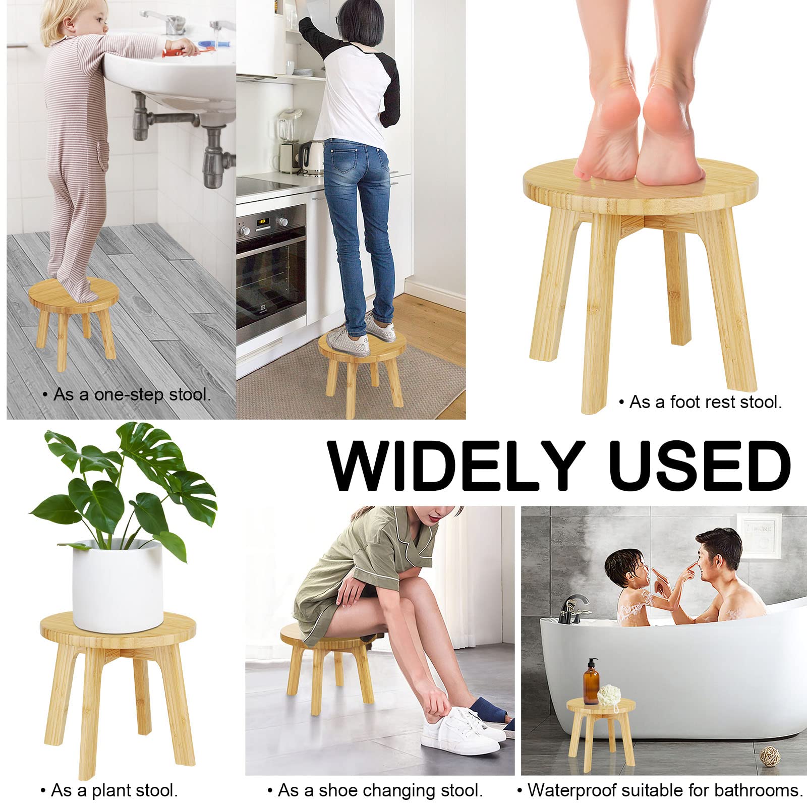 Bamboo Wooden Step Stool - Portable Stool - Foot Stool Bed Steps for High Beds for Adults Holds Up to 350lbs Sturdy Kids Step Stools for Kitchen Bathroom Bedroom Toilet (Large Round)