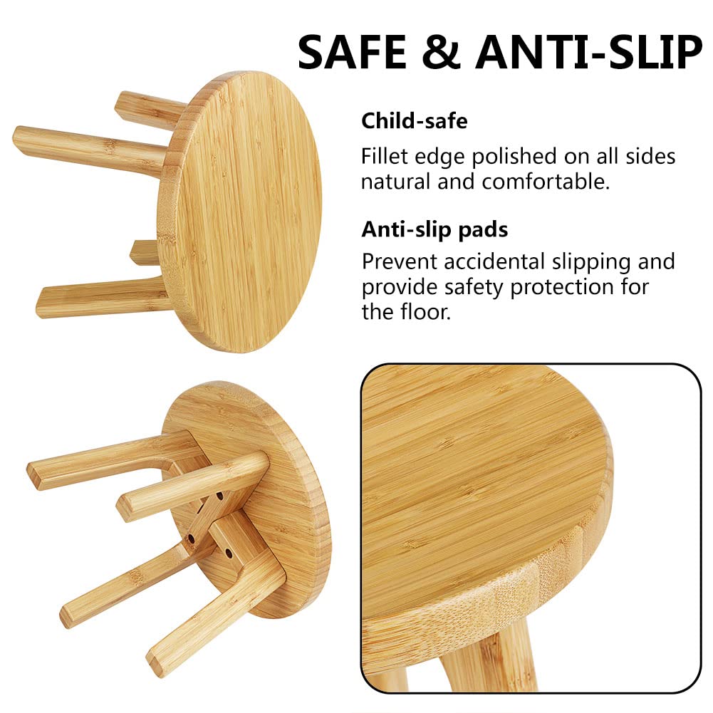 Bamboo Wooden Step Stool - Portable Stool - Foot Stool Bed Steps for High Beds for Adults Holds Up to 350lbs Sturdy Kids Step Stools for Kitchen Bathroom Bedroom Toilet (Large Round)