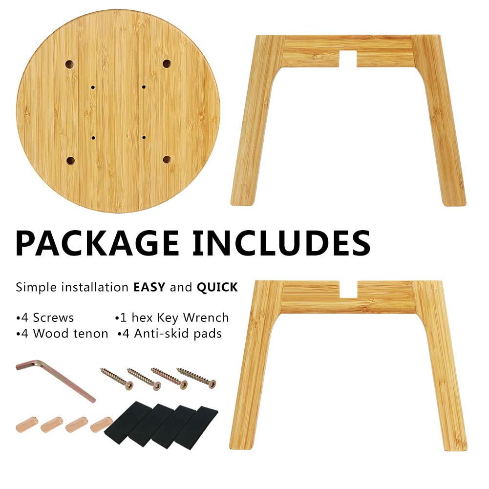 Bamboo Wooden Step Stool - Portable Stool - Foot Stool Bed Steps for High Beds for Adults Holds Up to 350lbs Sturdy Kids Step Stools for Kitchen Bathroom Bedroom Toilet (Large Round)