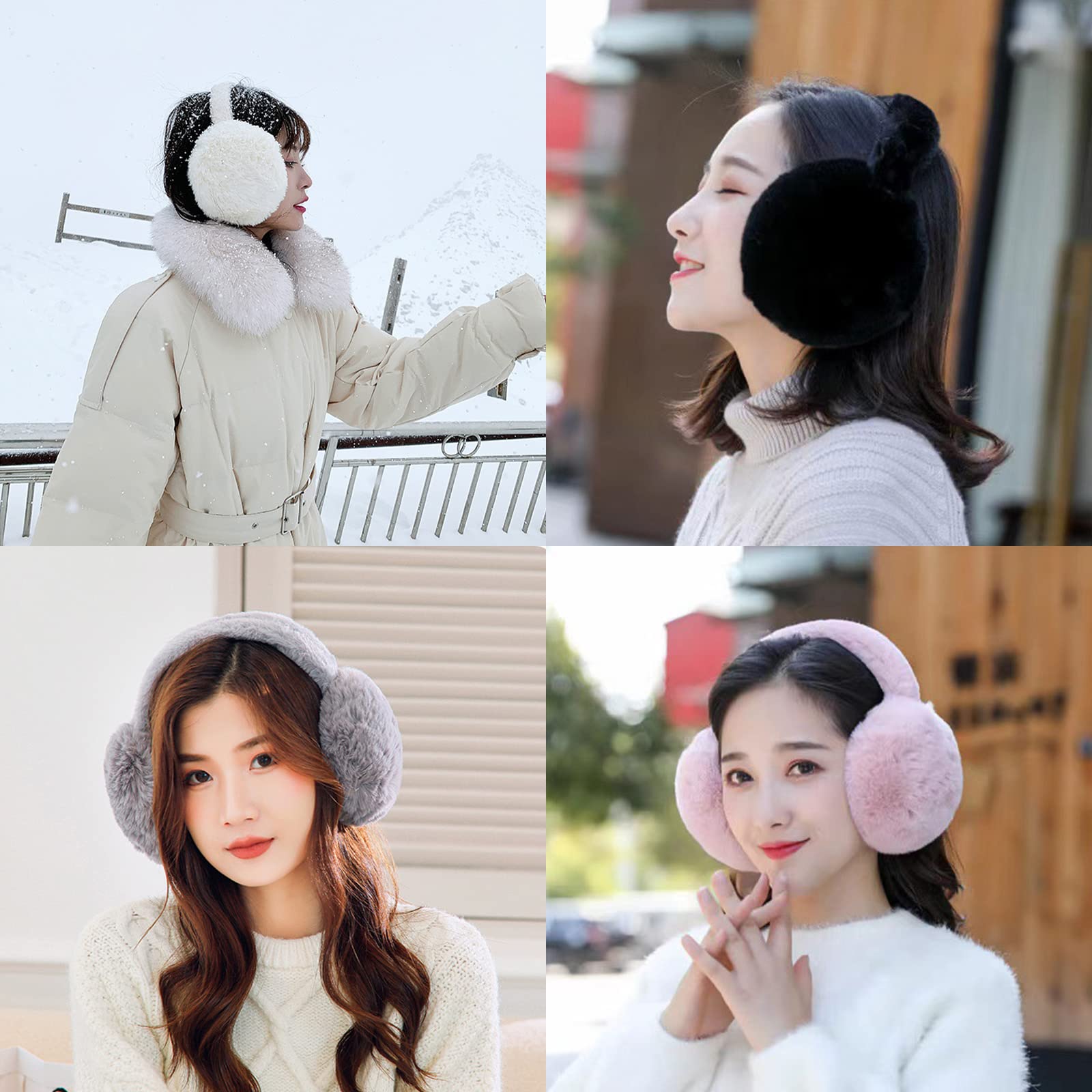 PESAAT Fluffy Ear Muff for Women Plush Foldable Earmuffs Kids Winter Earmuffs Girls Boys Cold Weather Ear Warmer (White)
