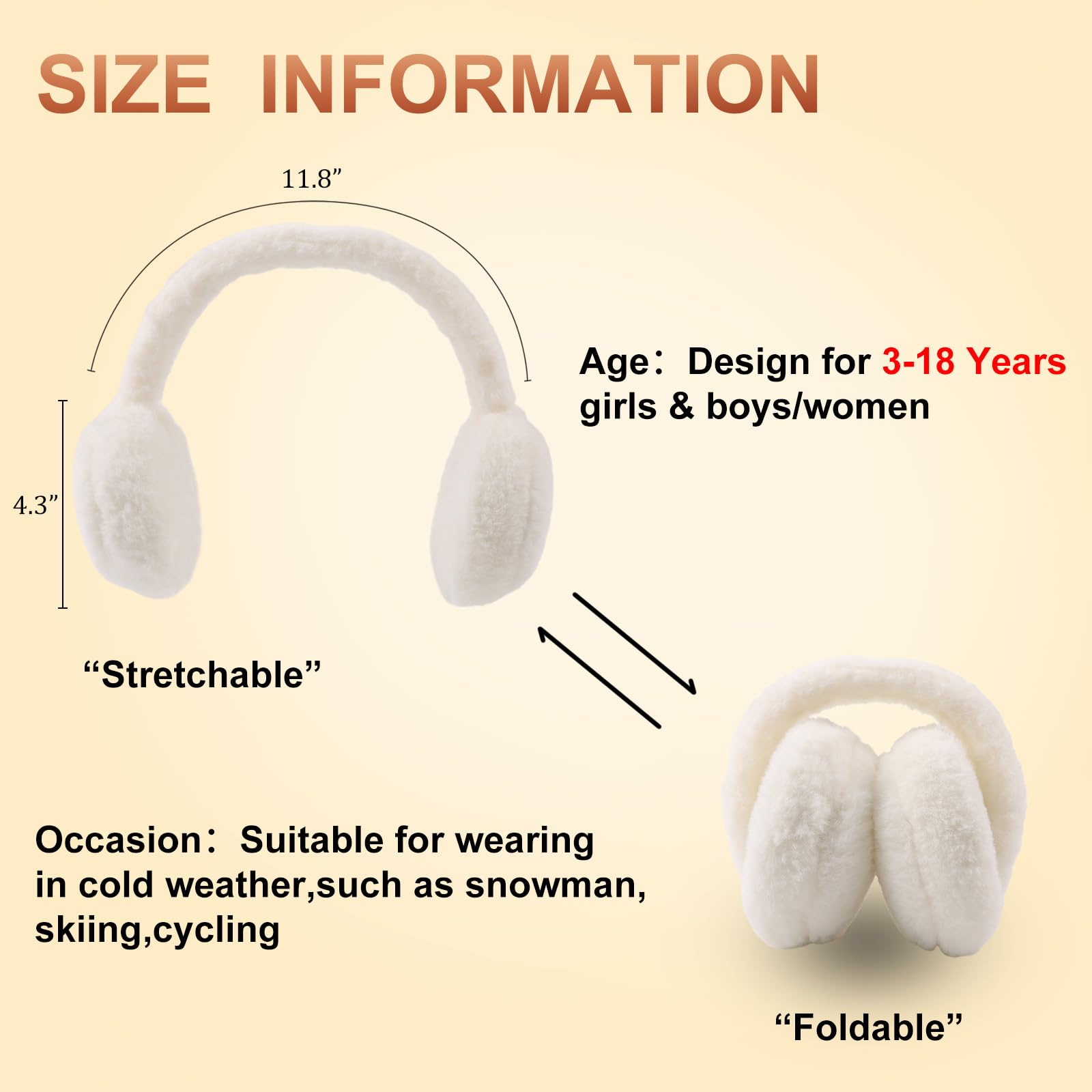 PESAAT Fluffy Ear Muff for Women Plush Foldable Earmuffs Kids Winter Earmuffs Girls Boys Cold Weather Ear Warmer (White)