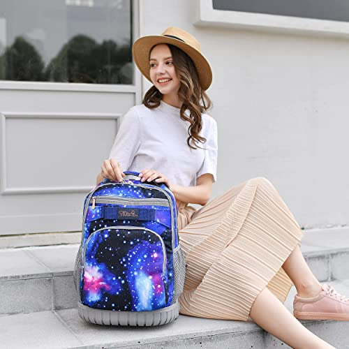 NEW TILAMI 18 Inch Rolling Backpack with Lunch Bag Wheeled Laptop Kids Backpack School Bags Trip Luggage, Deep Space