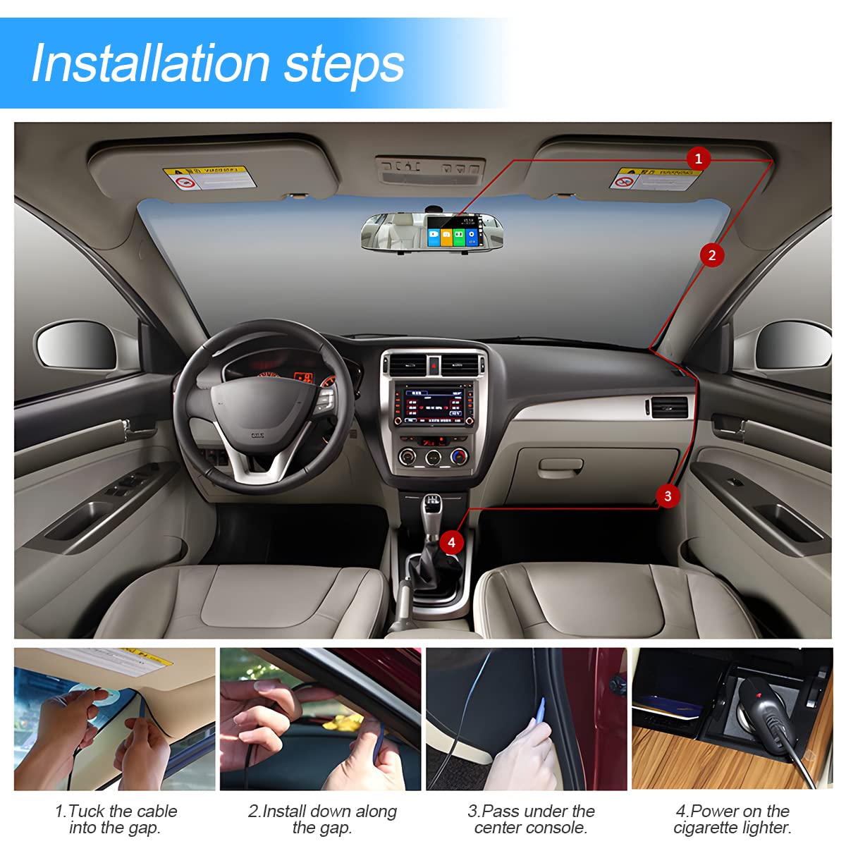 Car Dash Cam Backup Rearview Mirror Camera, 4.3" Full HD 1080P Smart Rearview Mirror Camera for Cars, Trucks, SUV, Dual Cameras, Built-in G-Sensor, Parking Assistance & Loop Record Support