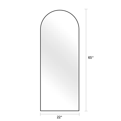 TinyTimes Wall Mounted Arched Full Length Mirror, 22x65, Black Metal Frame, HD Reflection, No Stand