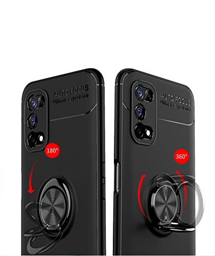 Asuwish Phone Case for Oppo Realme 7 Pro with Tempered Glass Screen Protector Cover and Cell Accessories Stand Kickstand Ring Holder Soft TPU Silicone Rubber Protective Realme7 7Pro Women Men Black