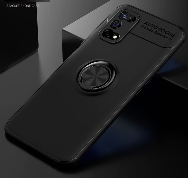 Asuwish Phone Case for Oppo Realme 7 Pro with Tempered Glass Screen Protector Cover and Cell Accessories Stand Kickstand Ring Holder Soft TPU Silicone Rubber Protective Realme7 7Pro Women Men Black