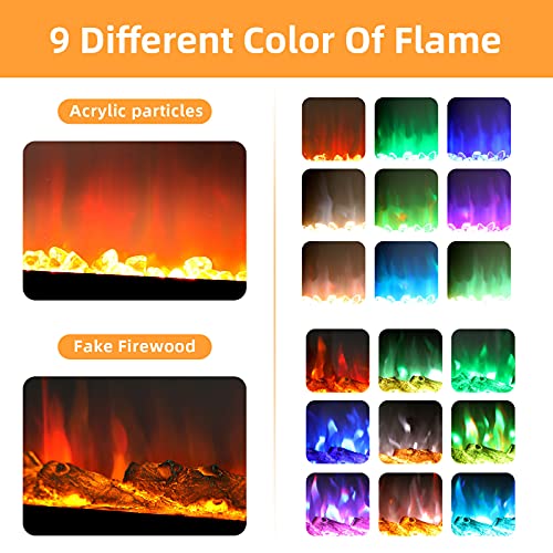 SANHSEHOME 60 Inch Electric Fireplace Inserts Wall Fireplace Electric with Remote Control Electric Fireplace Wall Mounted Recessed with Fake Log & Crystal 1-8h Timer 750W/1500W, 9 Flame Colors 5.7" W