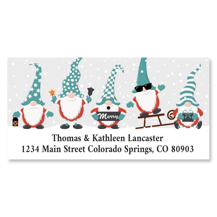 Gnome Celebration Christmas Personalized Deluxe Return Address Labels- Set of 144 1-1/8" x 2-1/4" Self-Adhesive, Flat-Sheet Labels, by Colorful Images