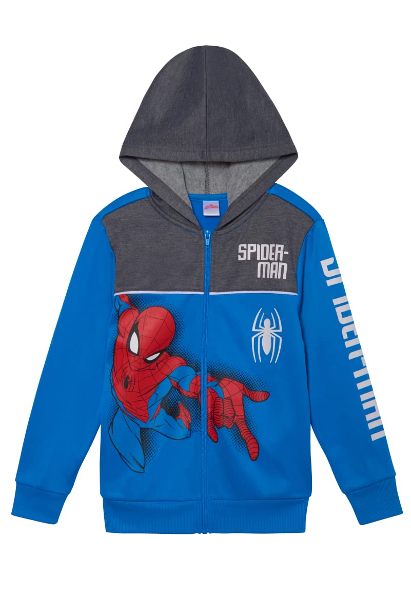 Marvel Spider-Man Boys 3-Piece Fleece Pants Sets, Spiderman Zip-Up Hoodies, T-Shirts, and Pants Sets for Boys (Peter Parker Blue, 8)