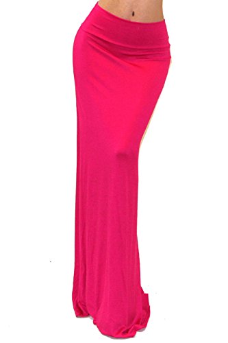 Vivicastle Women's Colorful Printed Fold Over Waist Long Maxi Skirt (Small, Magenta)
