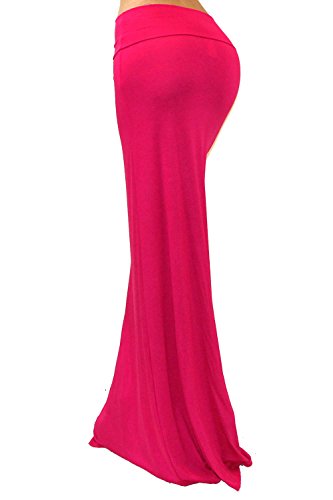 Vivicastle Women's Colorful Printed Fold Over Waist Long Maxi Skirt (Small, Magenta)