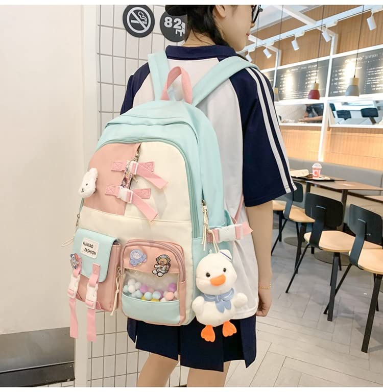 HOKMAH Cute Kawaii Backpack for Girl Boys, Back To School Gift Shoulder Bags Backpack Aesthetic Laptop Schoolbag for Teens(Green)