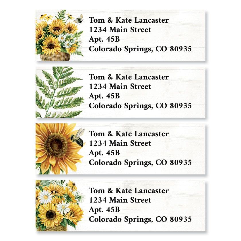Colorful Images Sunflower & Ferns Personalized Classic Return Address Labels - Set of 240 (4 Designs), Self-Adhesive, Flat-Sheet Select Labels
