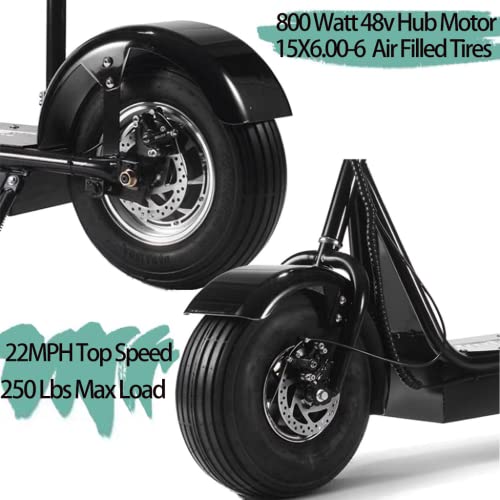 MotoTec Fatboy Electric Scooter 48v 800w -Fat Tire & Big Wheel-Scooter with Seat-Top Speed ββ22MPH-Max Range 15 Miles