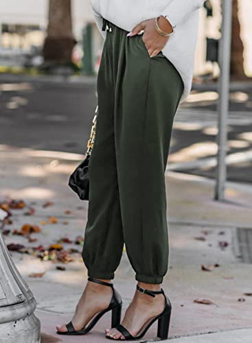 EVALESS Women's Linen Pants Summer Drawstring Elastic High Waisted Business Casual Work Pants for Women 2025 Trendy Loose Comfy Harem Pants Trousers Womens Joggers with Pockets Green Medium