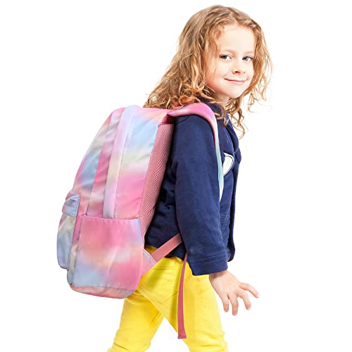 RUGICI Tie Dye School Backpack for Girls, Lightweight Waterproof Bookbag Set for Teens with Lunch Bag&Pencil Bag, Simple Modern Kids Backpack Set, Galaxy Packback（Rainbow)