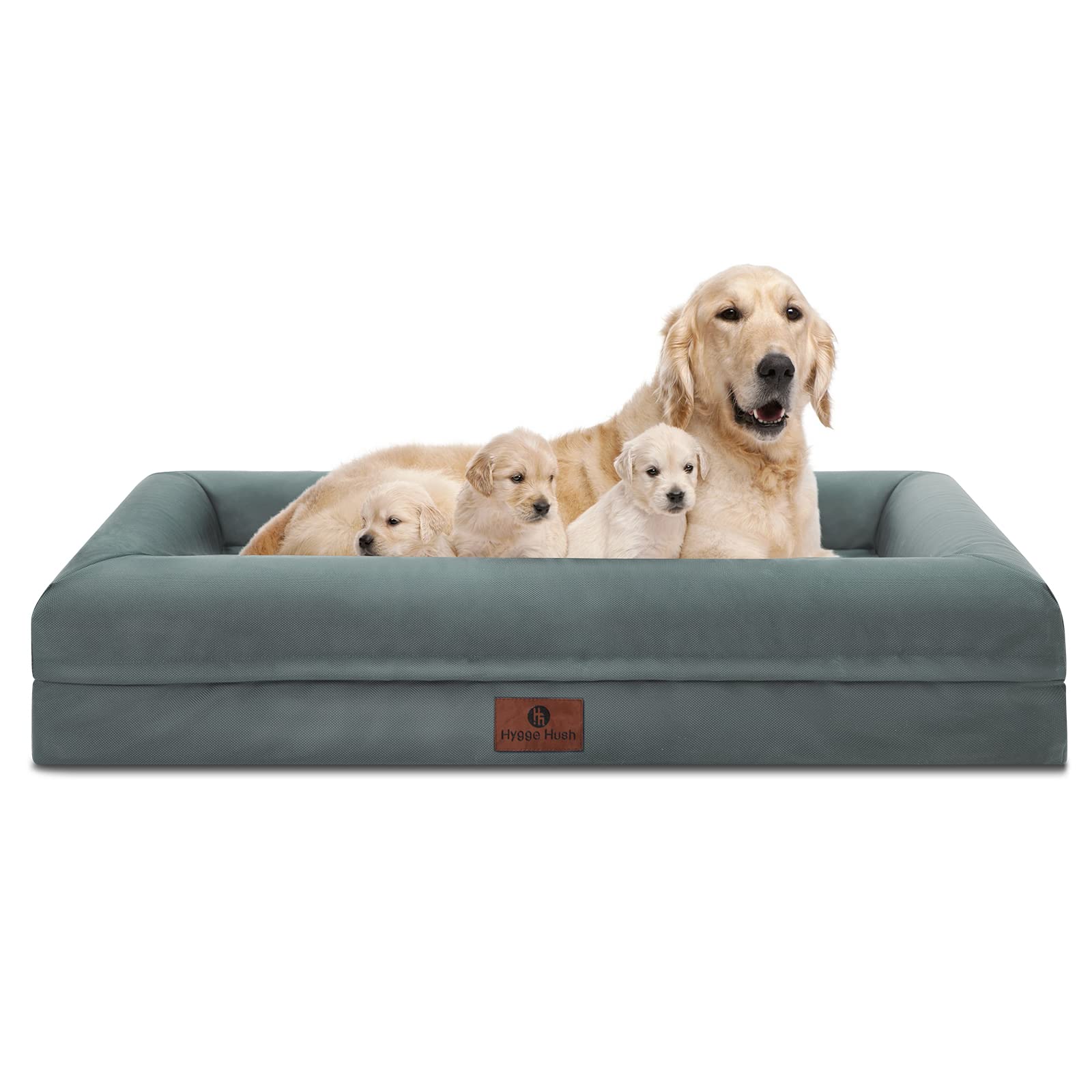 Hygge Hush 100% Waterproof Dog Bed, Washable Dog Bed with Removable Cover and Bolster, Orthopedic Dog Bed with Nonskid Bottom(Grey,42"x30")