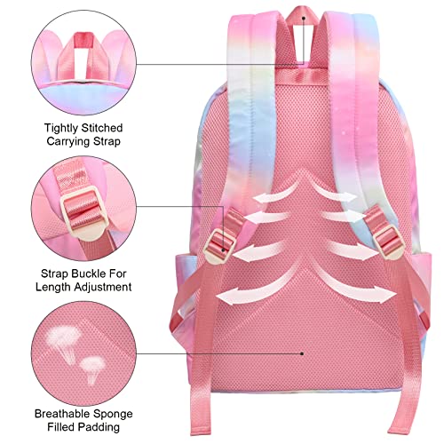 RUGICI Tie Dye School Backpack for Girls, Lightweight Waterproof Bookbag Set for Teens with Lunch Bag&Pencil Bag, Simple Modern Kids Backpack Set, Galaxy Packback（Rainbow)