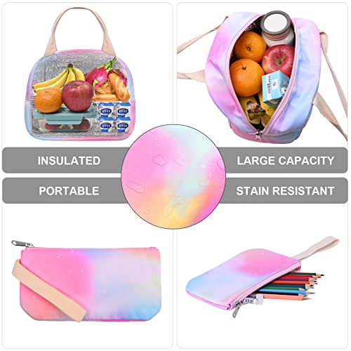 RUGICI Tie Dye School Backpack for Girls, Lightweight Waterproof Bookbag Set for Teens with Lunch Bag&Pencil Bag, Simple Modern Kids Backpack Set, Galaxy Packback（Rainbow)