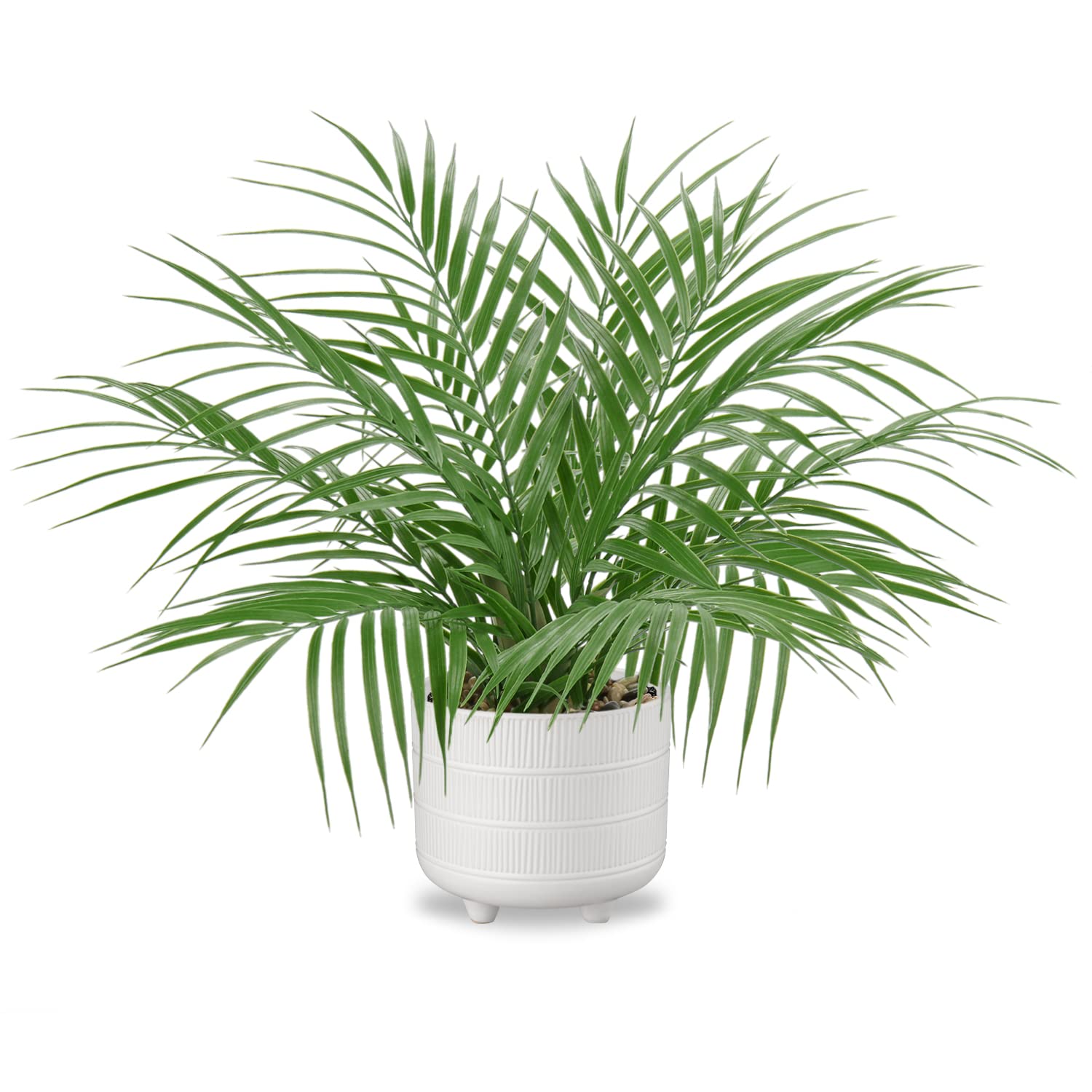 Hollyone Large Artificial Potted Plants Fake Palm Plants 19" Faux Green Plant Plastic Tropical Palm Tree in White Ceramic Pots Bohemian for Home Room Office House Indoor Decoration