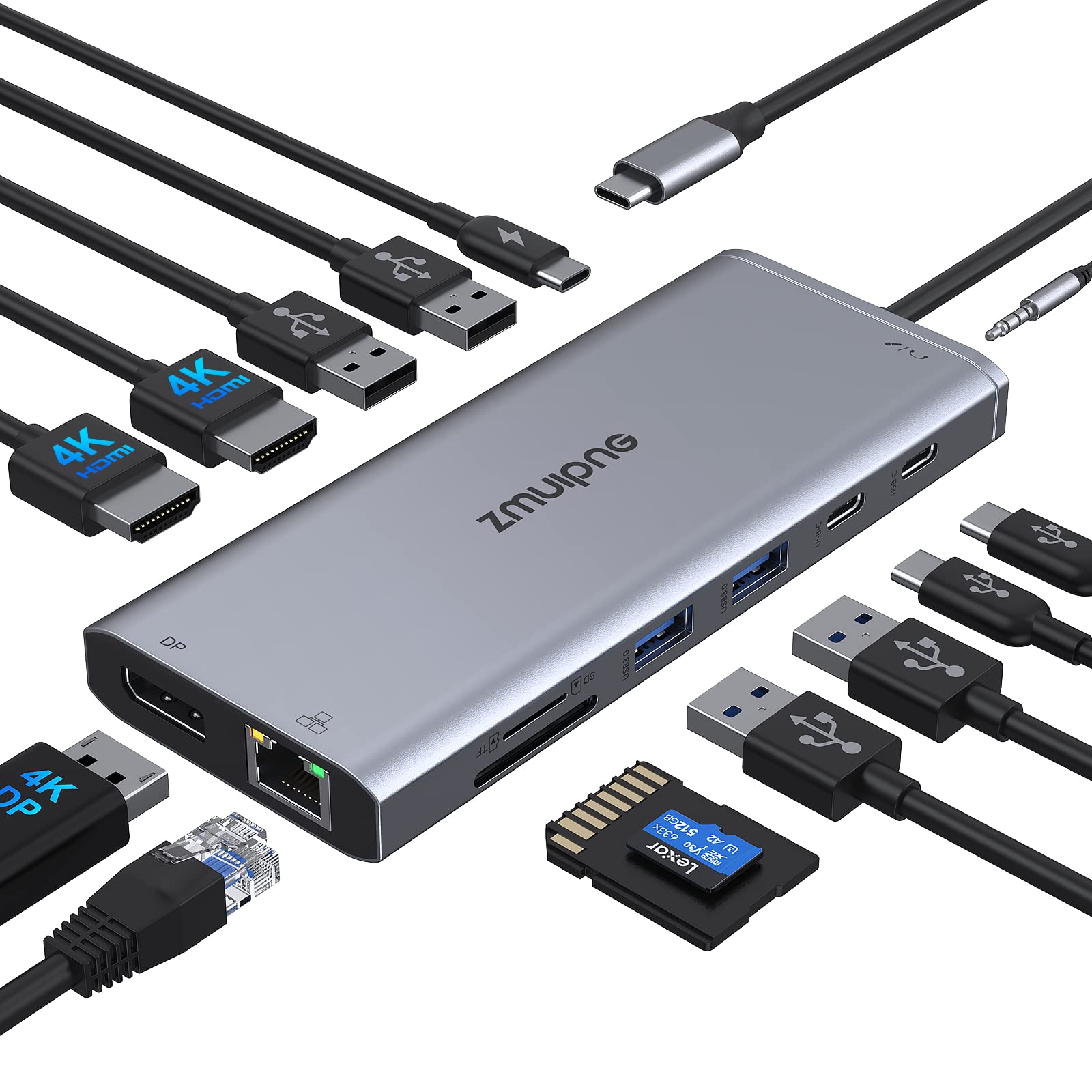 USB C Docking Station Dual Monitor HDMI for Dell HP, Laptop Type USB C Hub Multiport Adapter Thunderbolt 3 USB-C Dongle to 2 HDMI 4K,DP,Ethernet,4 USB,PD,SD/TF, Audio for Lenovo, Surface