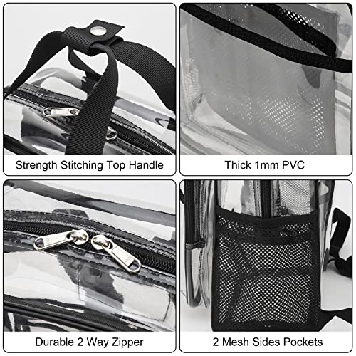 SharPlus Clear Backpack Large Heavy Duty Transparent See Through Plastic PVC Book Bag for School, Work, Stadium, Security, Travel-1 mm Thick PVC- 2 Ways Zippers